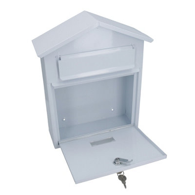 Letter Post Mail Box Metal White Wall Door Gate Fence Garden House Lockable