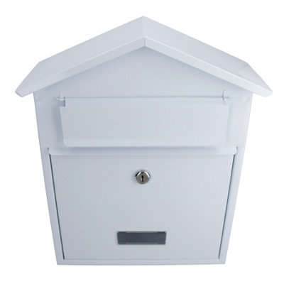 Letter Post Mail Box Metal White Wall Door Gate Fence Garden House Lockable