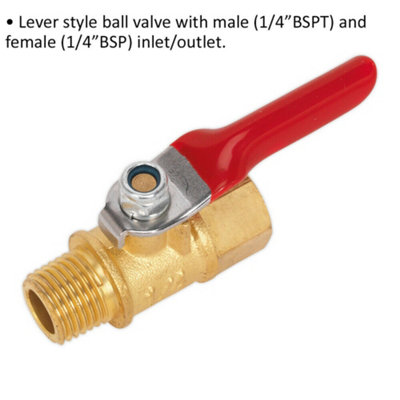 Lever Style Ball Valve - 1/4" Male BSPT Inlet to 1/4" Female BSP - Air ...