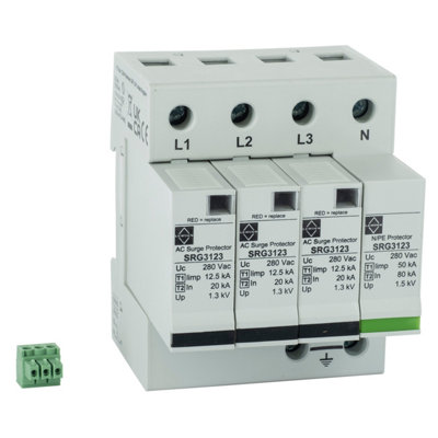 Lewden SRG3123 50kA 4 Module Single Pole and Earth Type 1+2+3 Surge ...