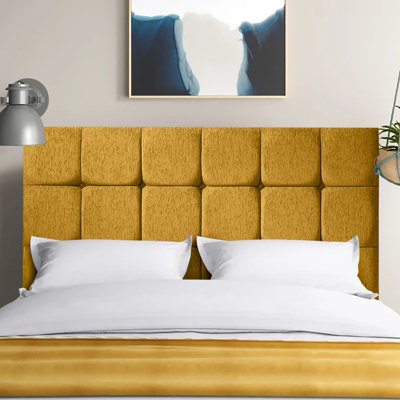 Lexie 54 inch Floorstanding Headboard Plush Velvet - Mustard | DIY at B&Q