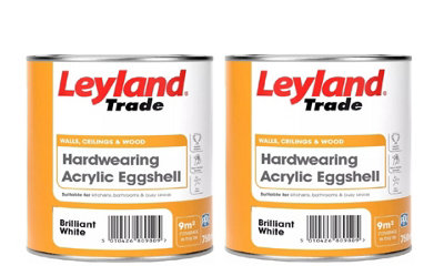 Leyland Trade Acrylic Eggshell Paint Brilliant White 750ml Pack of 2