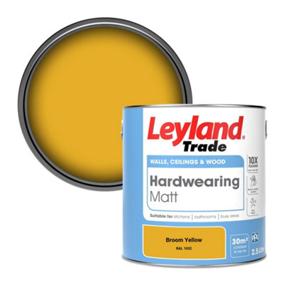 Leyland Trade Hardwearing Matt Emulsion Paint Broom Yellow (RAL 1032) 2.5L
