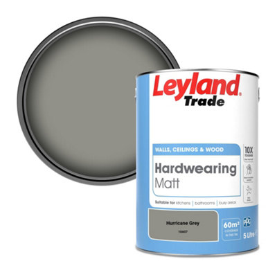 Leyland Trade Hardwearing Matt Emulsion Paint Hurricane Grey (10A07) 5L
