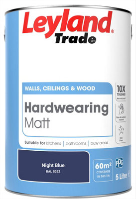 Leyland Trade Hardwearing Matt Emulsion Paint Night Blue (RAL 5022) 5L