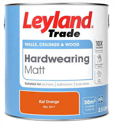 Leyland Trade Hardwearing Matt Emulsion Paint Ral Orange (RAL 2017) 2.5L