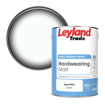 Leyland Trade Hardwearing Matt Emulsion Paint Signal White (RAL 9003) 5L