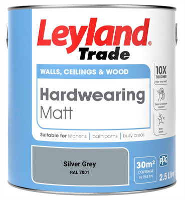 Leyland Trade Hardwearing Matt Emulsion Paint Silver Grey (RAL 7001) 2.5L