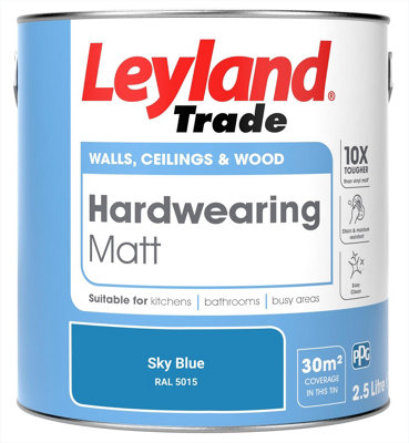 Leyland Trade Hardwearing Matt Emulsion Paint Sky Blue (RAL 5015) 2.5L