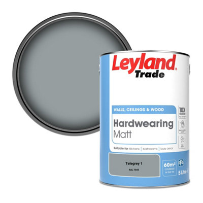 Leyland Trade Hardwearing Matt Emulsion Paint Telegrey 1 (RAL 7045) 5L