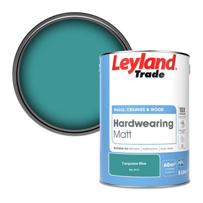 Leyland Trade Hardwearing Matt Emulsion Paint Turquoise Blue (RAL 5018) 5L