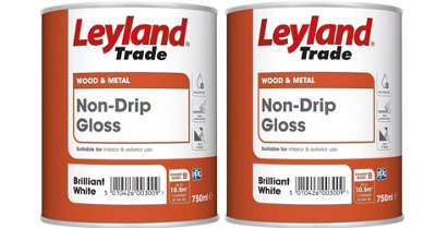 Leyland Trade Non Drip Gloss Paint Brilliant White 750ml Pack of 2