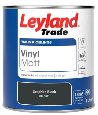 Leyland Trade Vinyl Matt Walls & Ceilings Emulsion Paint Graphite Black ...