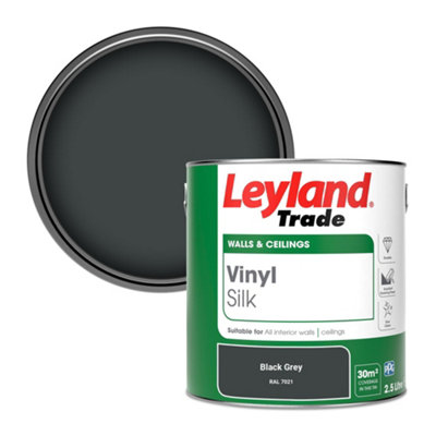 Leyland Trade Vinyl Silk Walls & Ceilings Emulsion Paint Black Grey (RAL 7021) - 2.5L
