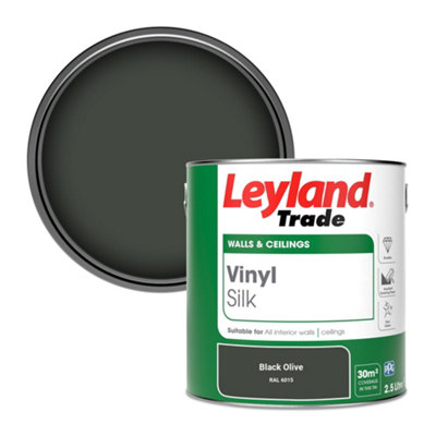Leyland Trade Vinyl Silk Walls & Ceilings Emulsion Paint Black Olive ...