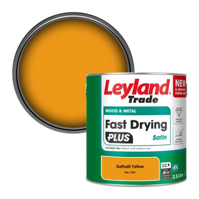 Leyland Trade Wood & Metal Fast Drying PLUS Satin Paint Daffodil Yellow ...