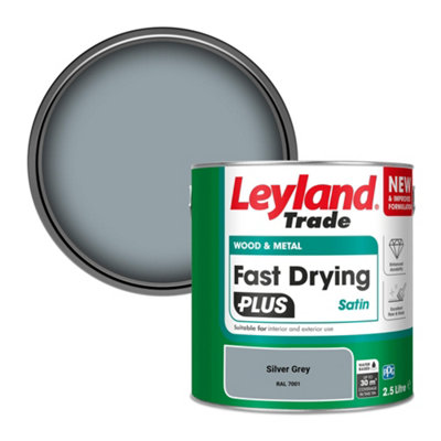 Leyland Trade Wood & Metal Fast Drying PLUS Satin Paint Silver Grey ...