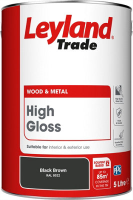 Leyland Trade Wood & Metal High Gloss Paint Black Brown (RAL 8022) 5L