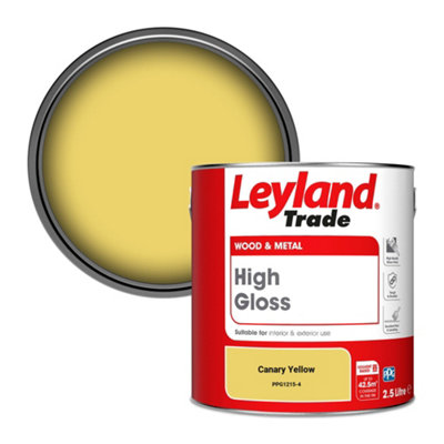 Leyland Trade Wood & Metal High Gloss Paint Canary Yellow (PPG1215-4) 2.5L