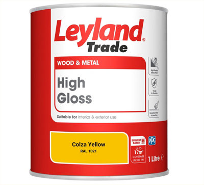 Leyland Trade Wood & Metal High Gloss Paint Colza Yellow (RAL 1021) 1L