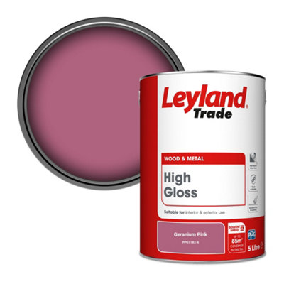 Leyland Trade Wood & Metal High Gloss Paint Geranium Pink (PPG1182-6) 5L