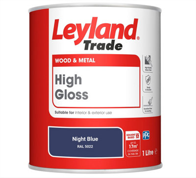 Leyland Trade Wood & Metal High Gloss Paint Night Blue (RAL 5022) 1L