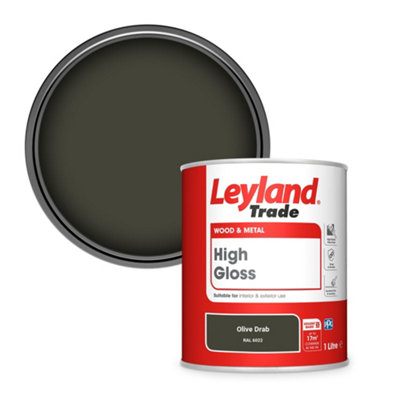 Leyland Trade Wood & Metal High Gloss Paint Olive Drab (RAL 6022) 1L