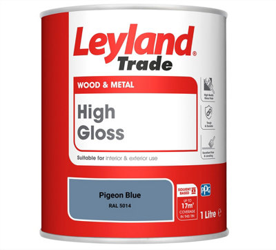 Leyland Trade Wood & Metal High Gloss Paint Pigeon Blue (RAL 5014) 1L