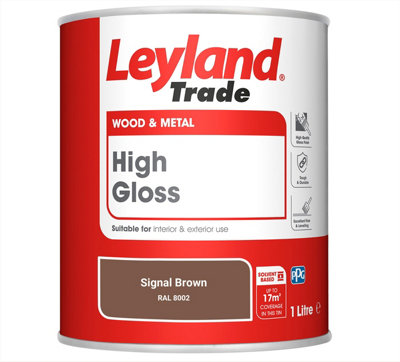 Leyland Trade Wood & Metal High Gloss Paint Signal Brown (RAL 8002) 1L