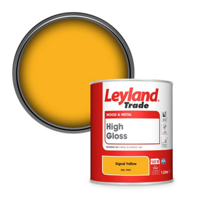 Leyland Trade Wood & Metal High Gloss Paint Signal Yellow (RAL 1003) 1L