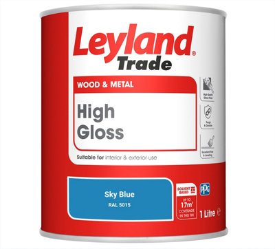 Leyland Trade Wood & Metal High Gloss Paint Sky Blue (RAL 5015) 1L