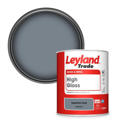 Leyland Trade Wood & Metal High Gloss Paint Superhero Gray (PPG0993-5) 1L