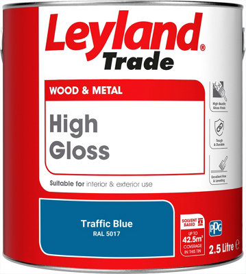Leyland Trade Wood & Metal High Gloss Paint Traffic Blue (RAL 5017) 2.5L