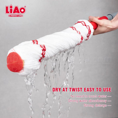 LIAO Extendable Twist Mop Microfibre Cotton Head Adjustable Handle Self ...