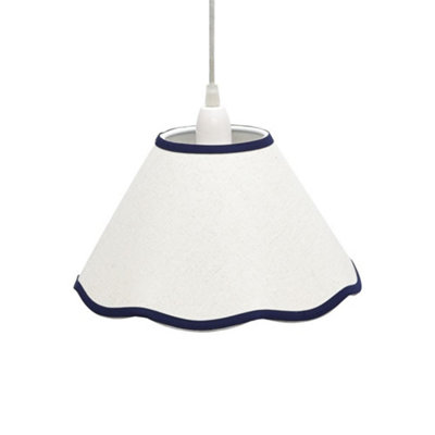 Libby - Natural Linen with Navy Blue Trim 27cm Pendant or Lamp Shade