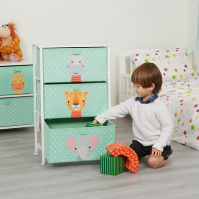 Liberty House Toys Kid's Fabric 3 Drawer Storage Chest Jungle Green