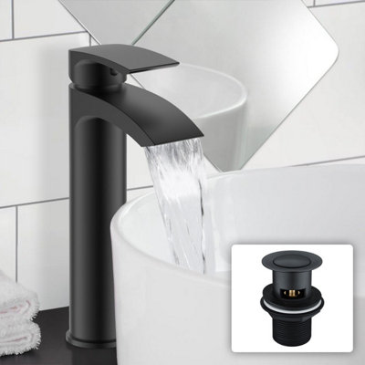 Libra Basin Mixer Tall Tap & Waste Black Matte | DIY at B&Q