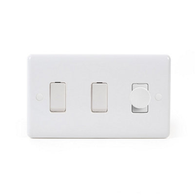 Lieber Silk White 3 Gang Light Switch with 1 dimmer (2x 2 Way Switch ...