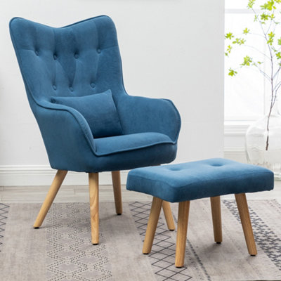 Lifeideas Accent Chair with Footstool and Cushion Velvet Upholstered ...