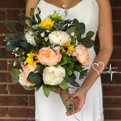 Lifelike White Silk Peony Artificial Bouquet - 13 Heads for Stunning ...