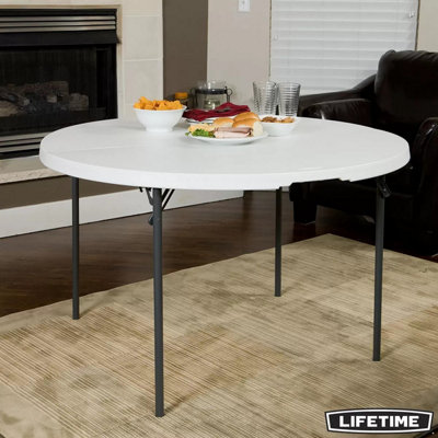 Lifetime 48" Round Fold-in-Half Commercial Table White Granite Indoor ...