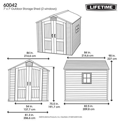 Lifetime 7ft x 7ft (2.1 x 2.1m) Outdoor Storage Shed - Model 60042 ...