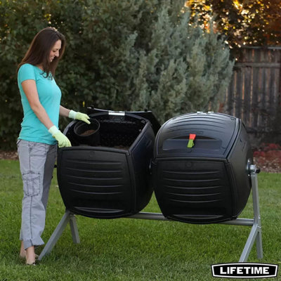 Lifetime Dual Composter 2 x 189L (50 Gallon) Tumblers, Heavy Duty UV ...