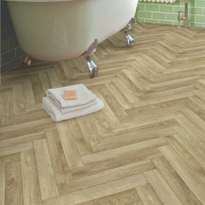 Light Beige Herringbone Wood Effect Vinyl Flooring For LivingRoom ...