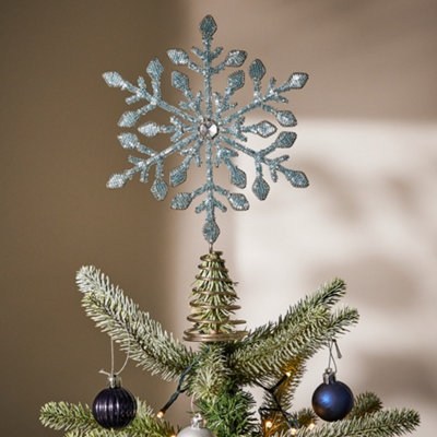 Light Blue Beaded Snowflake Christmas Decorations Tree Topper