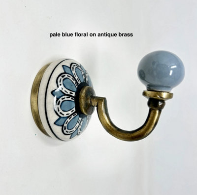 Light Blue Floral Ceramic Hand Painted Hook