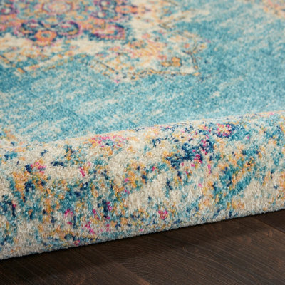 Light Blue Floral Luxurious Traditional Persian Dining Room Rug-160cm X ...