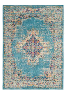 Light Blue Floral Luxurious Traditional Persian Dining Room Rug-160cm X ...