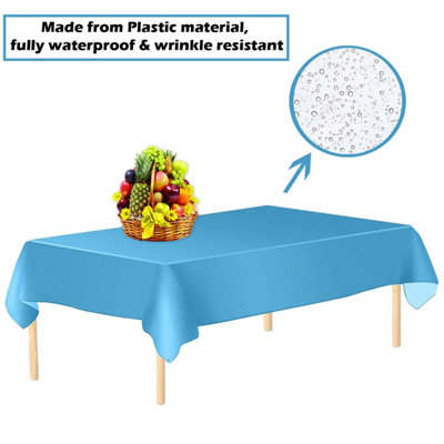 Light Blue Plastic Table Cover, Disposable Wipe Clean Waterproof ...