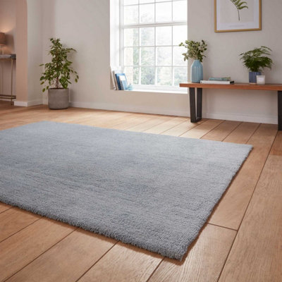 Light Blue Shaggy Washable Plain Modern Rug For Living Room Bedroom ...